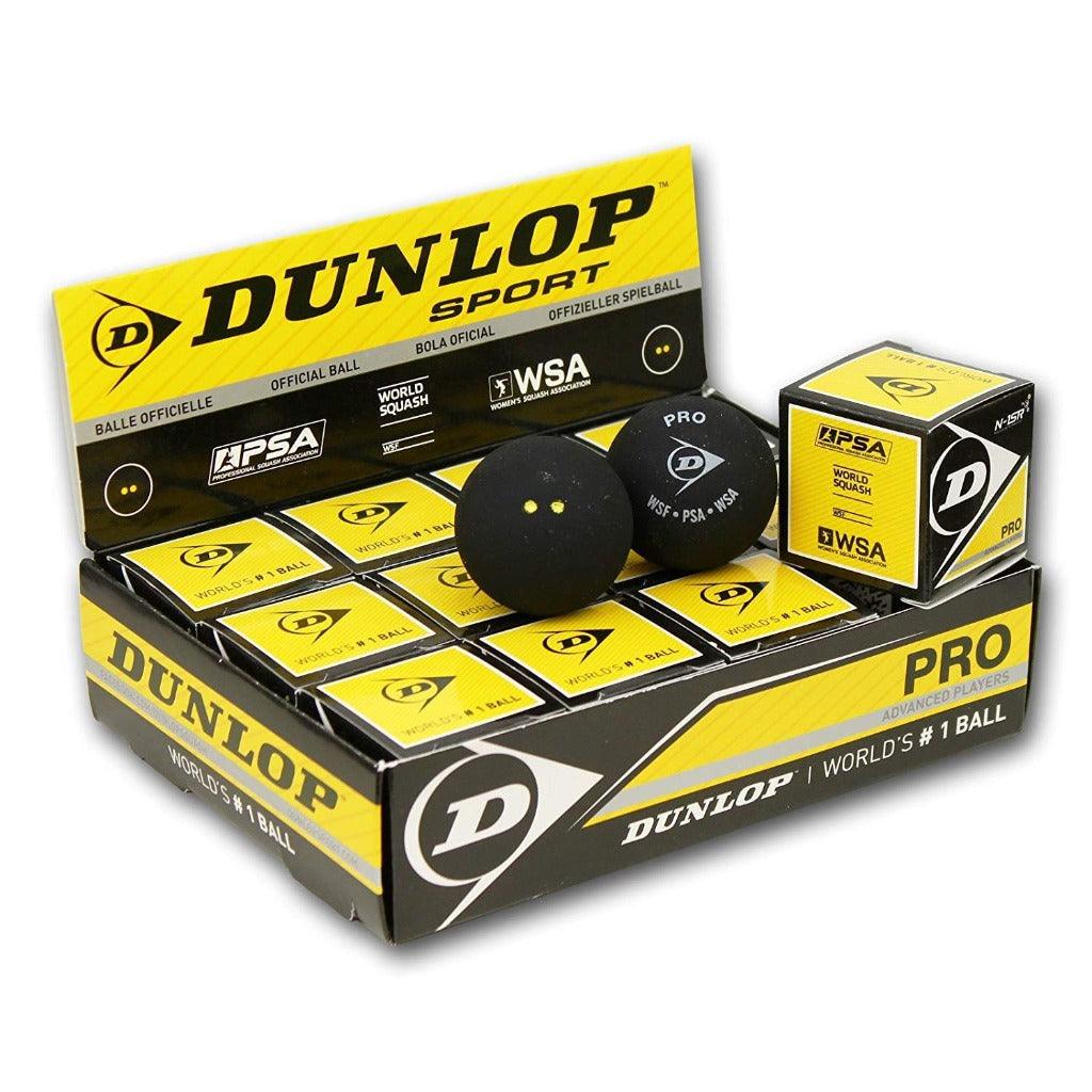 DUNLOP PRO DOUBLE YELLOW DOT SQUASH BALLS - DOZEN - Marcotte Sports Inc